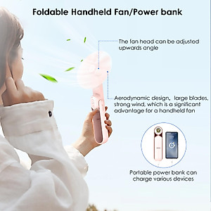 NONLOCK 4 IN 1 Portable Handheld Fan,Personal Foldable Cooling Fan, Mini Pocket Fan,Desk Fan,Hand Fan,Flashlight,Power Bank,Table Lamp,Camping Travel Beach Fan, Birthday Gifts for Women Mom(Pink)