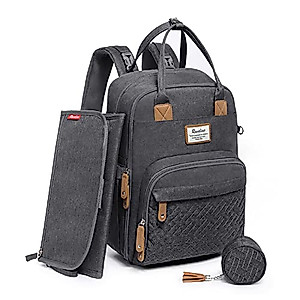 Diaper Bag Backpack, RUVALINO Neutral All-in-One Baby Bags for Boy Girl, Multifunction Large Travel Backpack with Portable Changing Pad, Stroller Straps, Pacifier Case and Insulated Pockets, Dark Gray