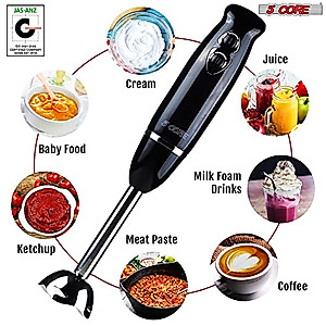 5 Core Handheld Blender, Electric Hand Blender 8-Speed 500W, Immersion Hand Held Blender Stick with Food Grade Stainless Steel Blades for Perfect for Smoothies, Puree Baby Food & Soup