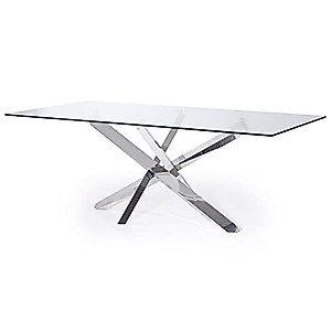Modern Cortez 79" Clear Glass Dining Table with Polished Stainless Steel Base