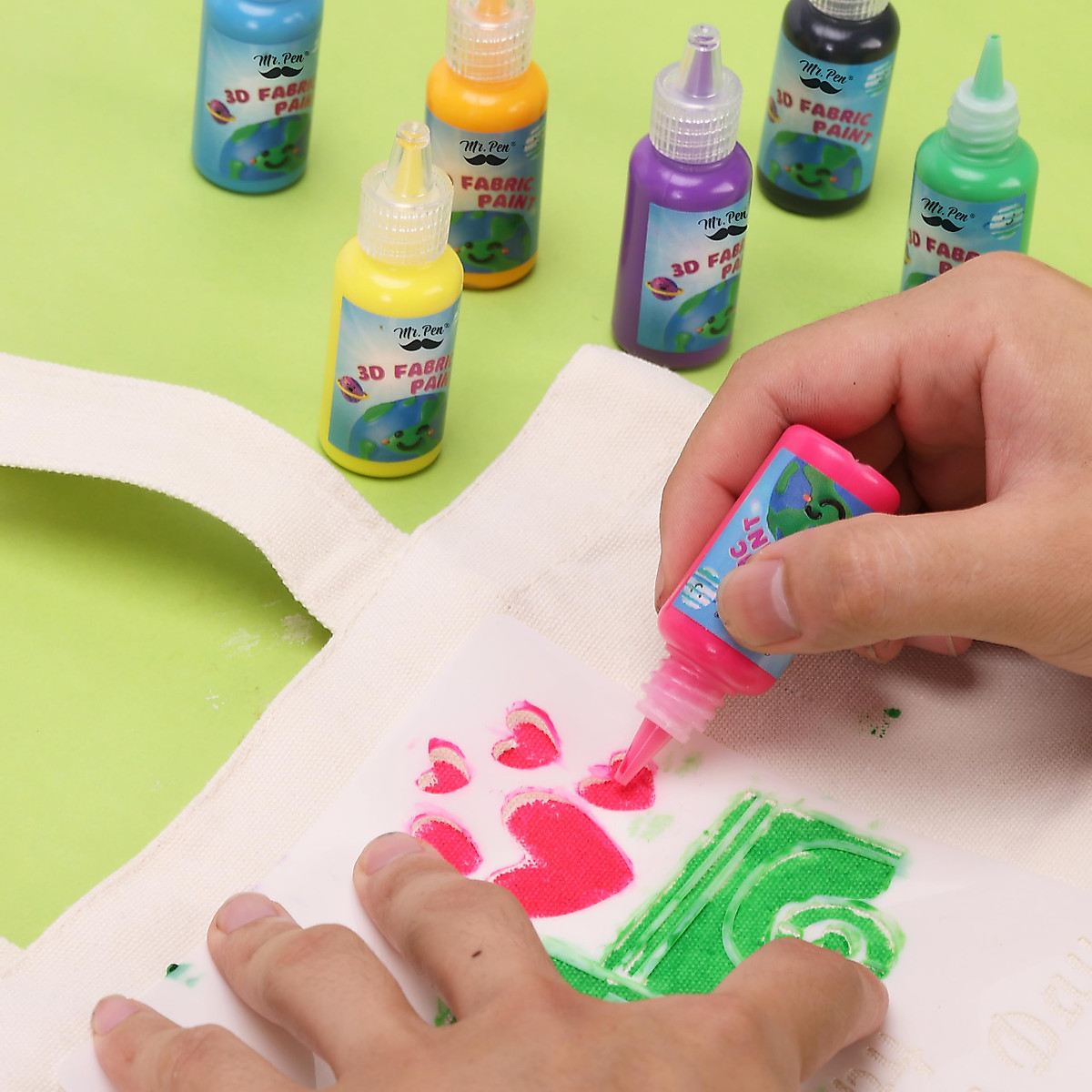 Mr. Pen- 3D Fabric Paint Set, 12 Colors, 0.67 oz, Puffy Paint for Fabric, 3D Paint, Puff Paint for Clothing, T-Shirt Paint, Puffy Paint for Crafts, Puffy Fabric Paint, Fabric Paint for Clothes