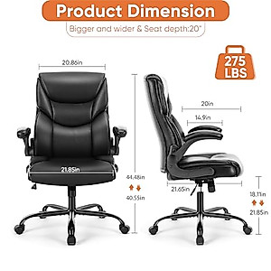 OLIXIS Ergonomic Home Office Desk Chair - Executive Big Tall High Back with Comfy Lumbar Support & Flip Up Armrest, PU Leather Computer Gaming Task Chairs with Swivel Wheels, Height Adjustable, Black