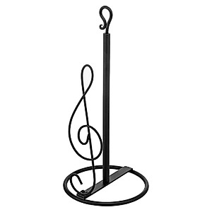 MyGift Matte Black Metal Kitchen Paper Towel Holder Dispenser Rack with Treble Clef Music Symbol Design