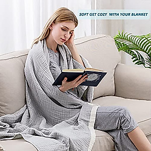 SE SOFTEXLY Cotton Muslin Throw Blanket for Adults,Breathable 4-Layer Yarn Dyed Linen Texture Gauze Blanket for Bed Sofa Couch,Super Soft Lightweight Twin Size Blanket for All Season（60"x80",Grey）