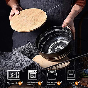 Japanese Ramen Bowls Japanese Rice Bowl (Contains chopsticks and spoons) Japanese Blue Ceramic Hand Drawn Rice Bowl Retro Tablewarel 6.5 inch