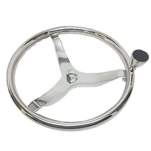 Pactrade Marine Boat 3 Spoke SS Steering Wheel Turning Knob Finger Grips Nut Cap, 13-1/2" L