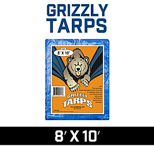 Grizzly Tarps by B-Air 8' x 10' Large Multi-Purpose Waterproof Heavy Duty Poly Tarp with Grommets Every 36", 8x8 Weave, 5 Mil Thick, for Home, Boats, Cars, Camping, Protective Cover, Pack of 4, Blue