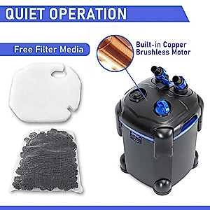 AMOSIJOY 172GPH Canister Filter, Ultra-Quiet External Aquarium Filter with Free Media for Large Fish Tanks and Aquariums (172GPH)