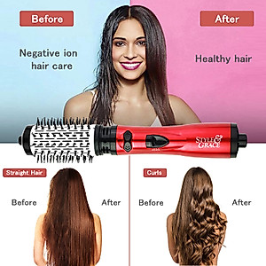 Hot Air Brush Styler and Dryer,Rotating Hair Dryer Brush for Salon at Home,2-in-1 Electric Rotating Hair Curlyer Comb for Stylish Vibrant Curly Hair (Red)…