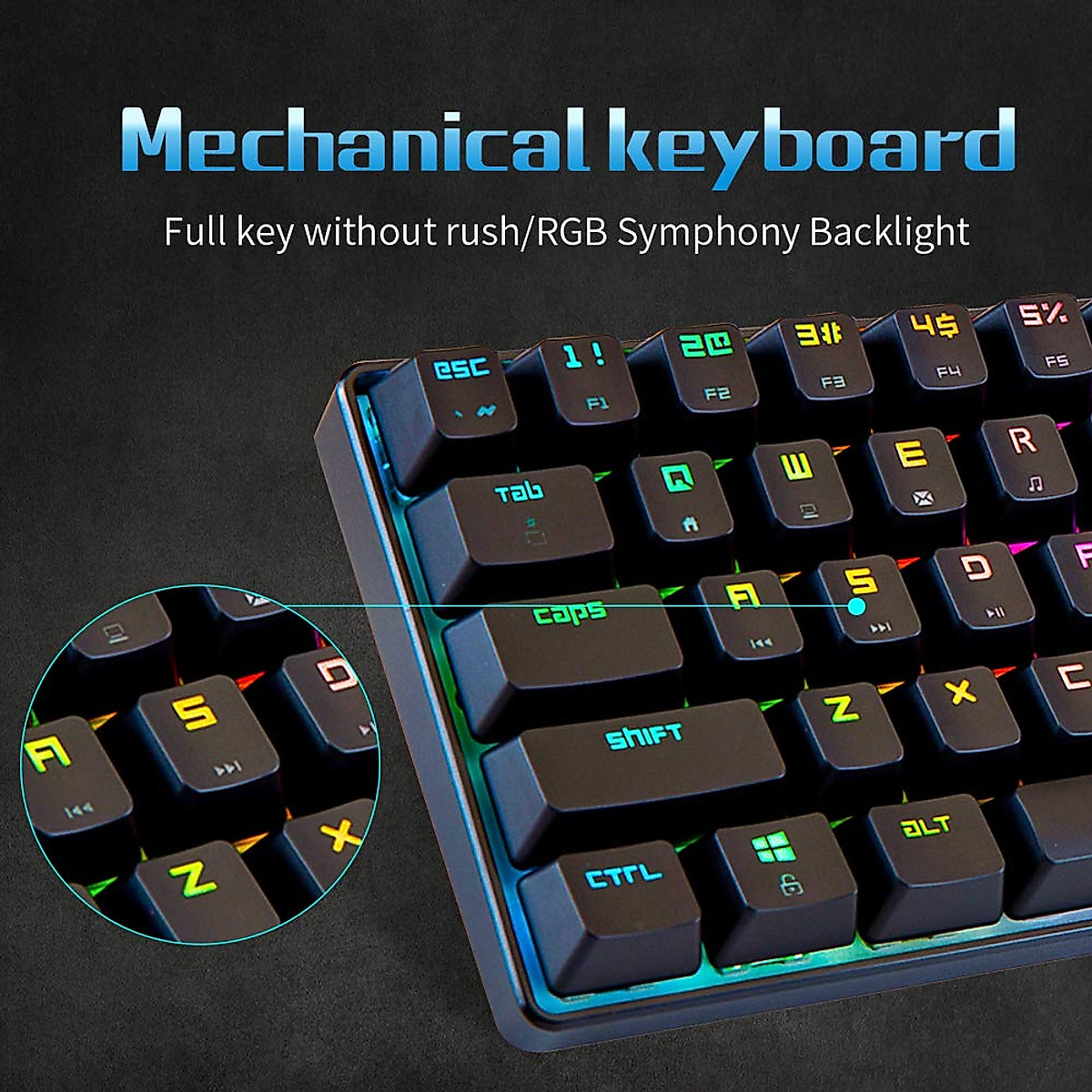 Golanhome Portable RGB Gaming Office 60 Percent Mechanical Keyboard USB 68 Keys Backlit Anti-ghosting Keyboard for PC Laptop(Blue Red Brown Switch) (Brown Switch)