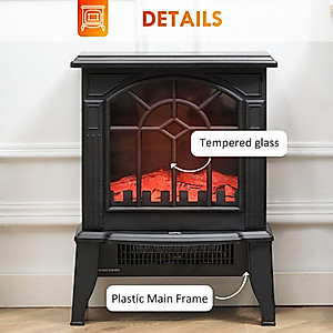 HOMCOM 18" Electric Fireplace Heater, Freestanding Fire Place Stove with Realistic LED Flames and Logs, Overheating Protection, 750W/1500W, Black
