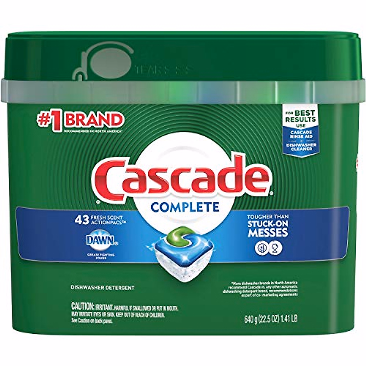 Cascade Complete Dishwasher Pods, Actionpacs Dishwasher Detergent, Fresh Scent with Dawn Power, 43 Count