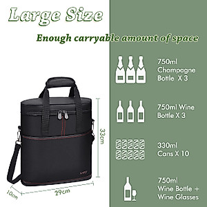 Tirrinia Insulated Wine Gift carrier - 3 Bottle Travel Padded Wine Carry Cooler Tote Bag with Handle and Adjustable Shoulder Strap, Black