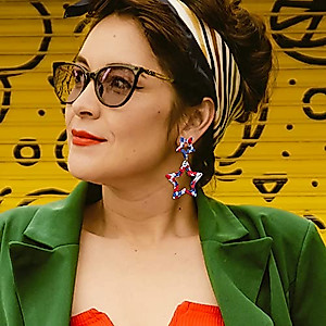 Madison Tyler Americana Collection 4th of July Jewelry, Red White and Blue Plexi Double Star Drop Dangle Post Earrings for Women. (Double Star Earrings)