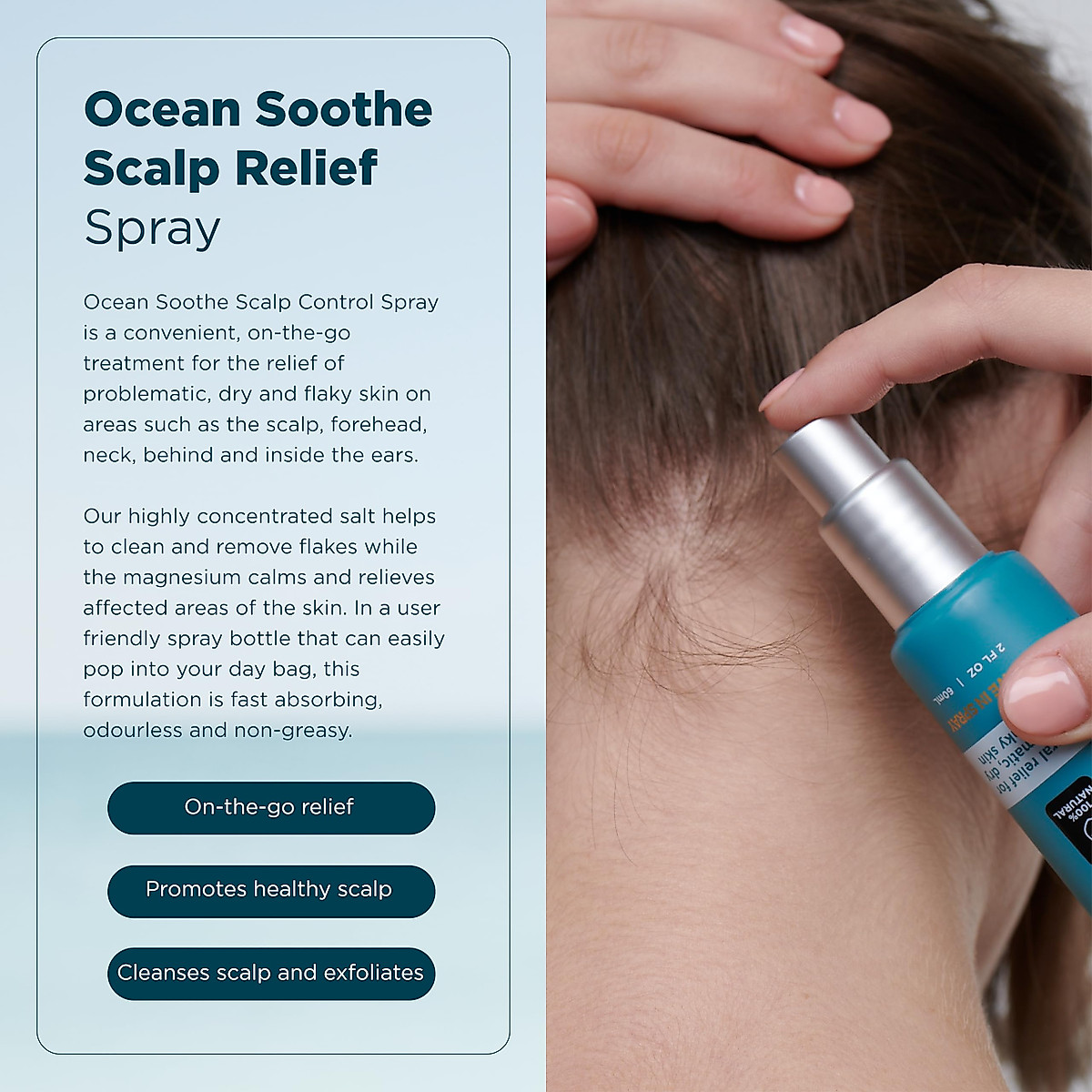 Abundant Natural Health Ocean Soothe Scalp Relief Spray with Highly Concentrated Magnesium Salt for Dry and Flaky Skin, Quick Absorption, All Natural and Fragrance-Free Leave-In Scalp Treatment, 60mL