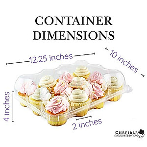 Chefible Premium Plastic Disposable 12 Cupcake Carrier Container Box, High Dome, Extra Sturdy For Easy Transport! 4 Pack