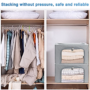 Clothes Storage Bins with Foldable Sturdy Frame and Carrying Handles,Stackable Storage Box for Closet Shelf Organizers for Seasonal Clothing,Blankets,Towel Bed Sheets,Toys Gift Others (Medium -40L x3PACK, Grey)