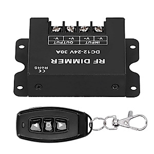 DC 12V-24V LED Dimmer, 3 Keys Remote Control Dimmer, 30A Large Power Dimmer Light Switch for MR16 LED Spotlights LED Recessed Lights LED Strip Lights, 98.4Ft Remote Control Distance