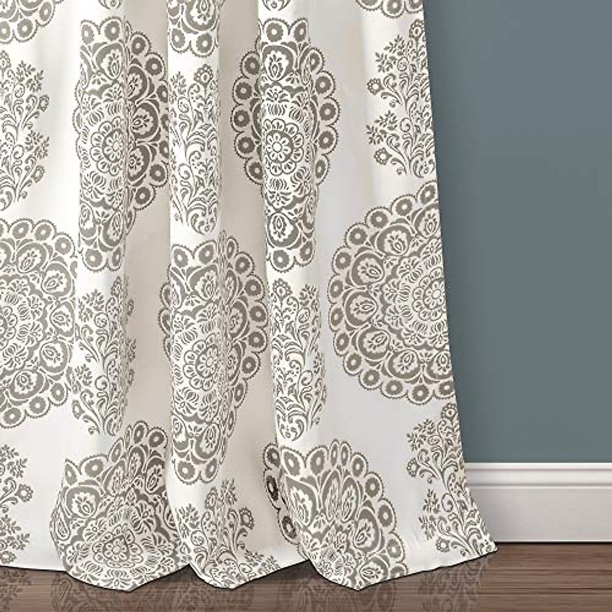 Lush Decor, Gray Evelyn Medallion Room Darkening Window Curtain Panel Pair, 84" x 52" + 2" Header, 84 in x 52