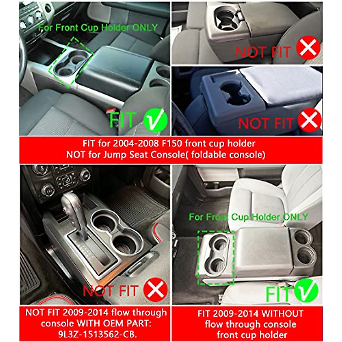 AOTEMILK TPE Console Cup Holder Inserts Replacement for Ford F150 2004-2008 with Flow Through Console Drink Bottle Hold for 2003-2006 Ford Expedition & Lincoln Navigator