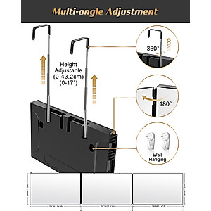 JUSRON 3 Way Mirror for Hair Cutting, 360 Mirror with Height Adjustable Hooks for Door, Bathroom, Portable Trifold Shaving Barber Mirror for Makeup, Cut, Trim (Black Without LED)