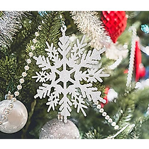 6pcs Large White Snowflakes Ornaments 12” Big Plastic Glitter Snowflake for Winter Indoor Outdoor Christmas Tree Window Room Decorations Giant Craft Snowflakes