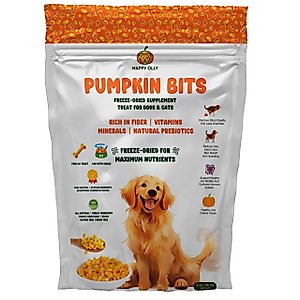 Happy Olly Pumpkin Treats for Dogs Digestion 2oz - Freeze Dried Pumpkin Treats/Topper, Reduce Dog Diarrhea and Scotting - Natural Single Ingredient Pure Pumpkin for Dogs - Prebiotics & Fiber