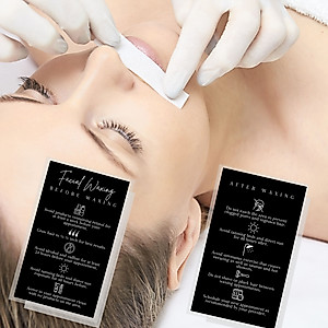 Facial Waxing Before & After Instruction Card | 50 Pack | 2x3.5” in Business Card | Waxing Supplies | Facial Waxing Instructions Cards for Estheticians Using Hard or Soft Wax | Black and White Design