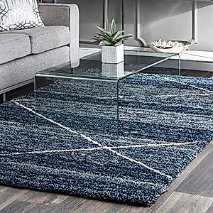 nuLOOM Hand Tufted Trellis Vito Shag Area Rug, 7' 6" x 9' 6", Blue