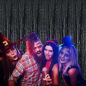 GOER 3.2 ft x 9.8 ft Black Photo Backdrop Party Streamers for Halloween,Birthday Party,1 Pack Black Metallic Tinsel Foil Fringe Curtains Party Decorations Wedding Decor