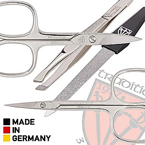 3 Swords Germany - brand quality 8 piece manicure pedicure grooming kit set for professional finger & toe nail care scissors clipper fashion leather case in gift box, Made in Solingen Germany (22009)