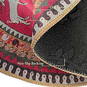 Erwinmu 2.6FT Tribal Round Area Rug for Bedroom Entryway Foyer - Persian Small Round Rug Soft Living Room Carpet Entryway Foyer Non-Slip Easy to Clean