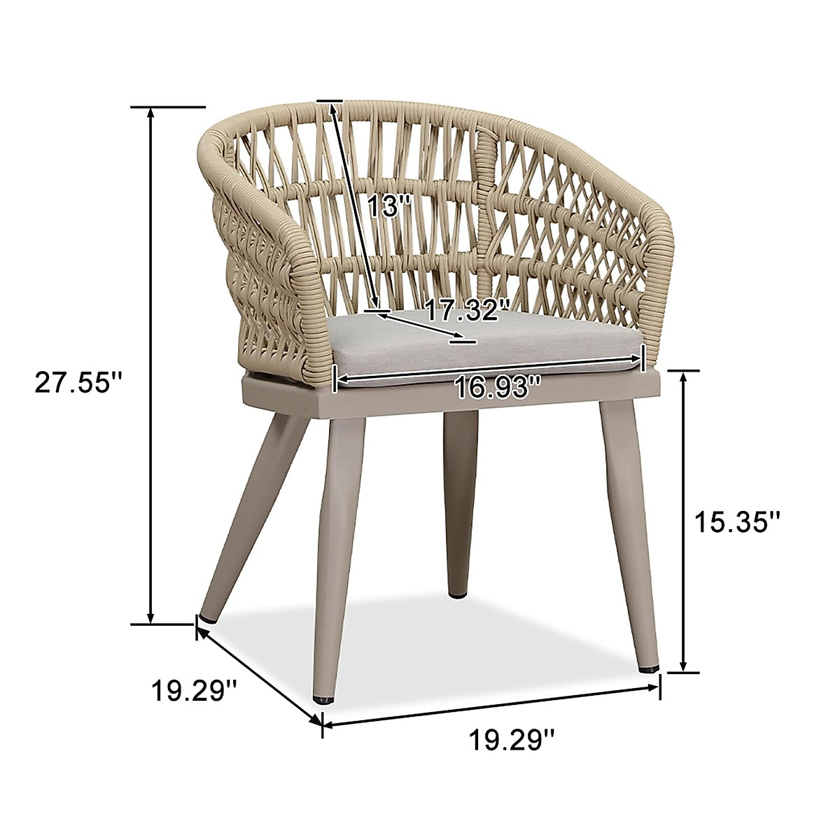 PURPLE LEAF 2 Pieces Patio Dining Chair All-Weather PE Rattan Aluminum Frame for Lawn Garden Backyard Deck Outdoor Dining Chair, Champagne