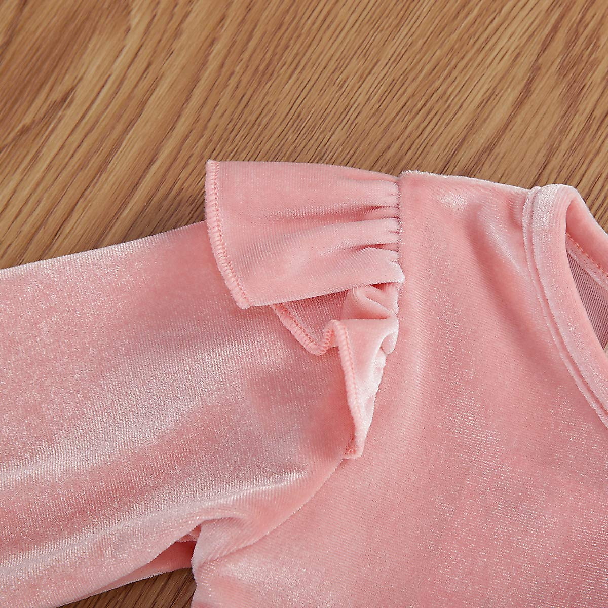 Infant Baby Girl Plain Fall Crushed Velvet Long Sleeve Bodysuits Romper Tops (A Peach Pink, 6-12 Months)