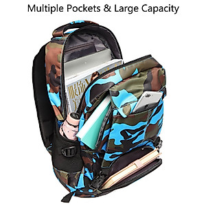 BLUEFAIRY Kids Backpack for Boys Elementary Primary Middle School Book Bags Bookbags Back to School Bags Large Compartment Mochila Escolar para Niños Camouflage Blue