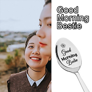 Best Friends Bff Gifts Spoon for Women Girls Good Morning Bestie Spoons for Best Bestie Friendship Gifts for Friends Birthday Christmas Graduation Gift for Coffee Tea Lovers Spoon
