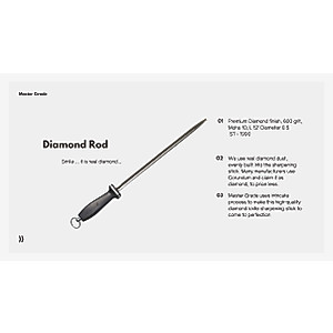 Master Grade ST-1700 Premium 12-inch Chef Knife Sharpener Sharpening Honing Steel With HRC 65 Steel Chrome