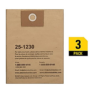 Stanley 25-1230 4-5 Gallon Disposable Filter Bag 1-1/4" for Wet/Dry Vacuum SL18130P SL18133 SL18129, 3 Pack