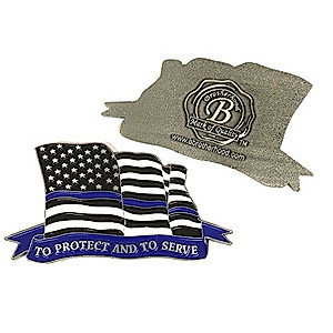 Brotherhood Flowing American Thin Blue Line Flag 3 Inch Challenge Coin