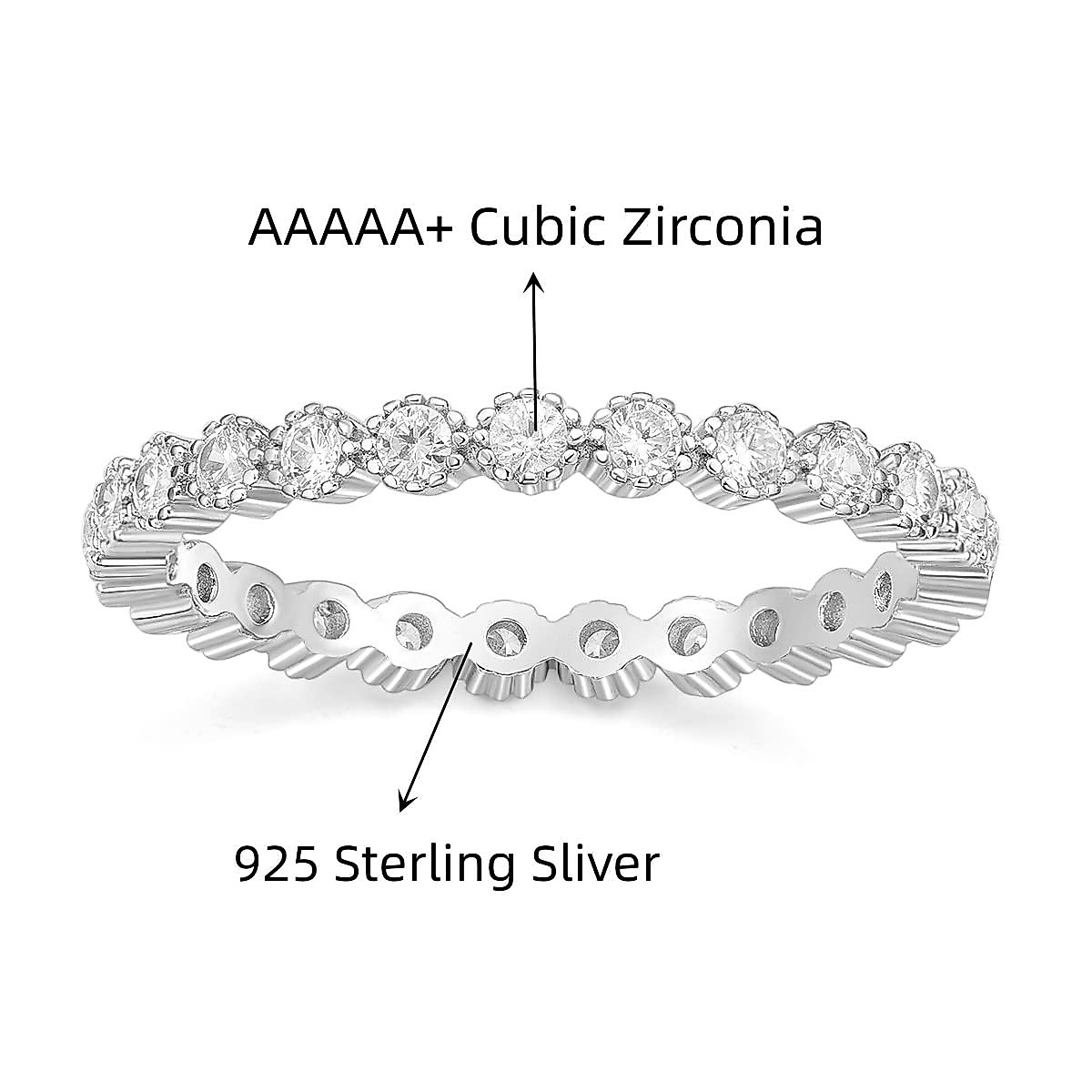 EAMTI 925 Sterling Silver Wedding Bands for Women Cubic Zirconia Full Eternity Stackable Band Ring Size 7