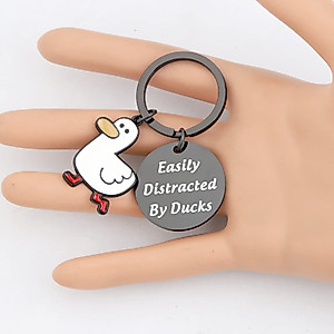LQRI Duck Gift Duck Lover Gift Easily Distracted By Ducks Keychain Duck Jewelry Duck Gifts Pet Duck Owner Gift(BLACK)