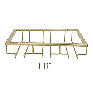 FECAMOS Wine Glass Rack, Upside Down Wine Rack Easy to Install Under Cabinet 3 Rows with Screws for Restaur for Bars(Gold)
