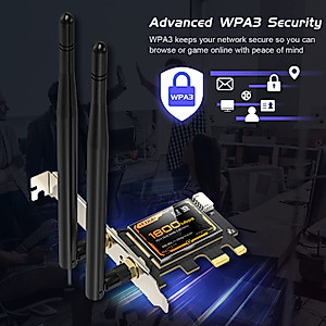 AX1800 PCIE WiFi 6 Card Bluetooth 5.2 Adapter For Desktop PC 1800Mbps 2.4GHz/5GHz Dual Band Wireless PCI Express Internal Network Card Support Windows 10 /11 , 64bit