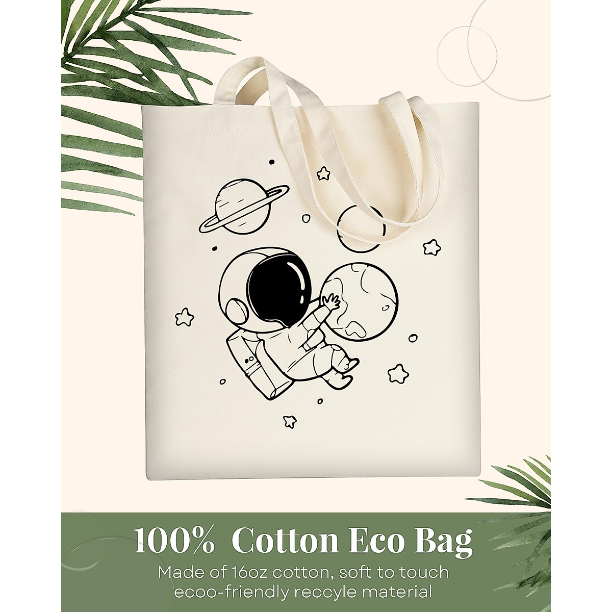 AUSVKAI Cute Canvas Tote Bag Aesthetic For Women Astronaut Space Grocery Bags Cotton Beach Totes Gift