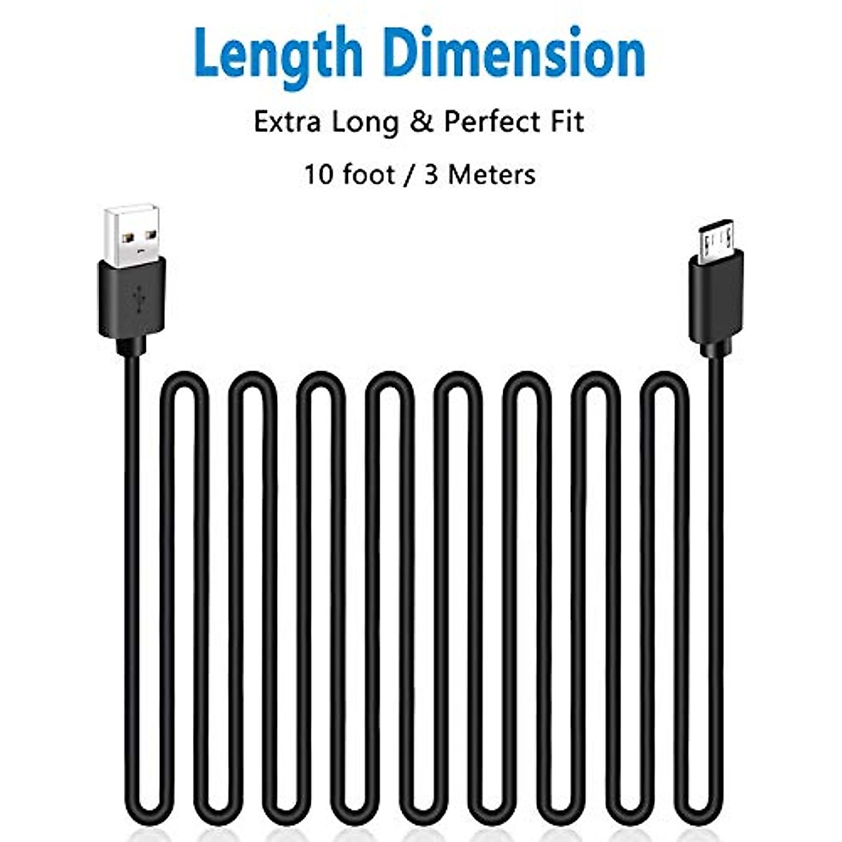 3Pack 10FT PS4 Charger Cord for Xbox One Controller,PS4 Charging Cable,Micro USB Cable for Xbox One S/X Slim Elite Controller,Playstation 4 Games,Dualshock 4 Controller Data Sync Cord