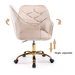 Goujxcy Home Office Chair, Velvet Desk Chair Modern Adjustable Swivel Chair, Upholstered Task Chair Accent Chair Executive Chair Vanity Desk Chair (Lake Blue)