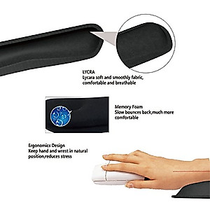 Mouse Pad Wrist Support, Keyboard Wrist Rest with Ergonomic Raised Memory Foam for Easy Typing & Pain Relief, Comfortable Keyboard and Mouse Pad Set, Computer Accessories for Office, Laptop, Mac