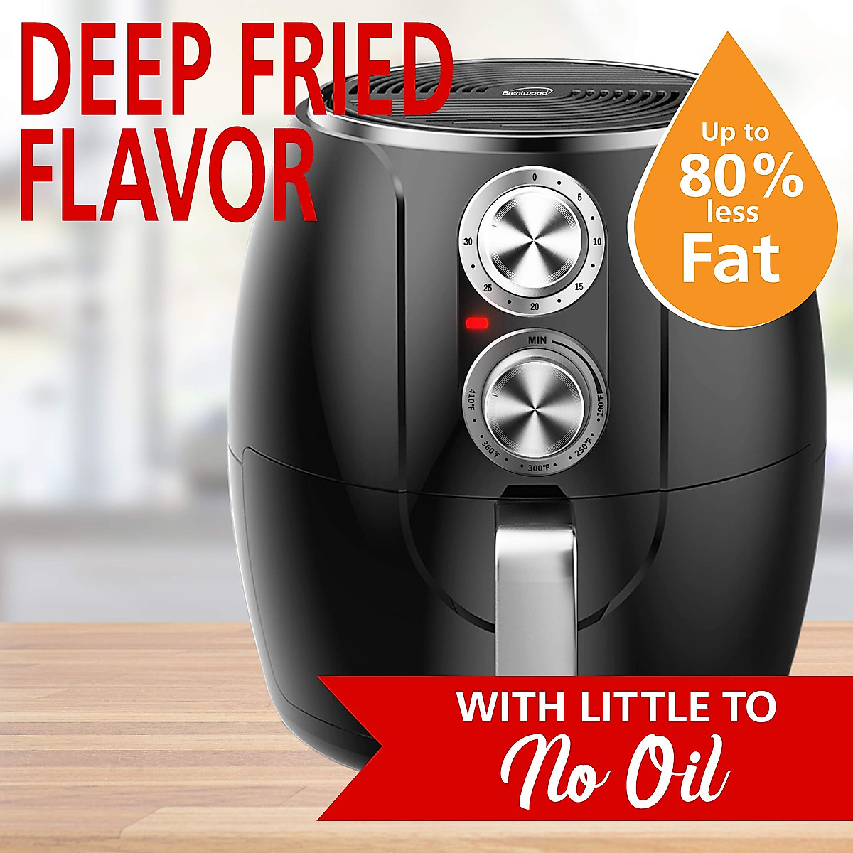 Brentwood 3.2-Quart Small Electric Air Fryer, Timer & Temp. Control (black, silver) (AF-300BK)