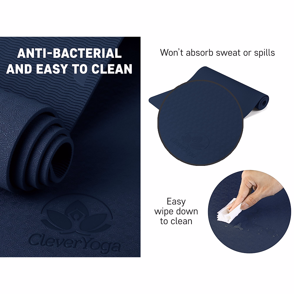 Clever Yoga Mat BetterGrip Eco-Friendly Recyclable Non-Slip and Durable TPE 6mm or 1/4" Thick - (Black)