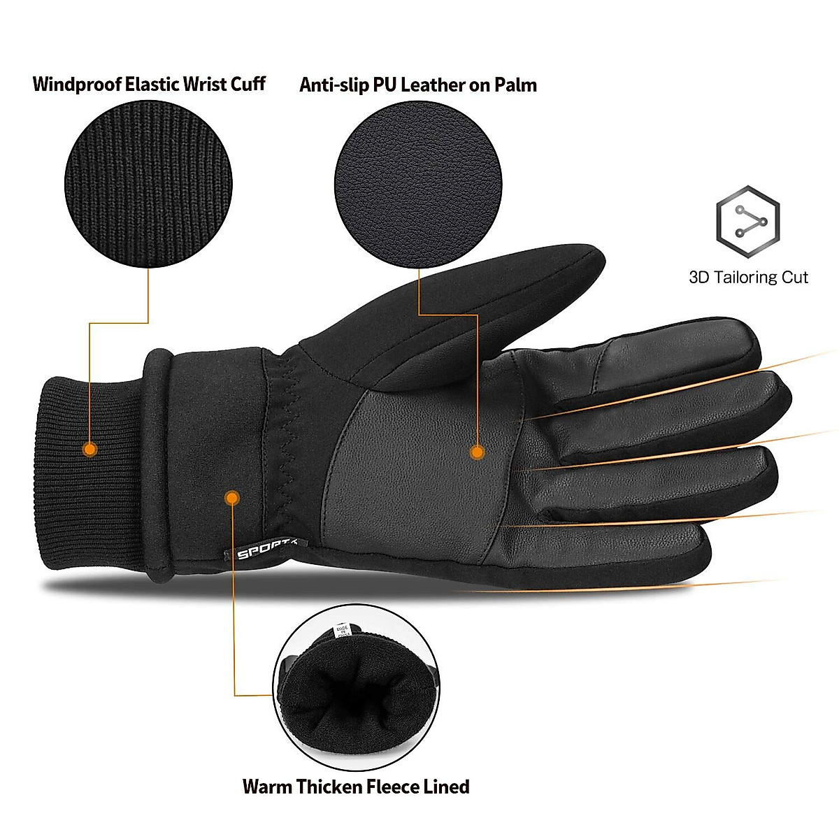 Cevapro -30℉ Winter Gloves Touchscreen Gloves Thermal Gloves for Men Women, Windproof Water Resistant Gloves for Running Hiking Driving Skiing in Cold Weather(Black)